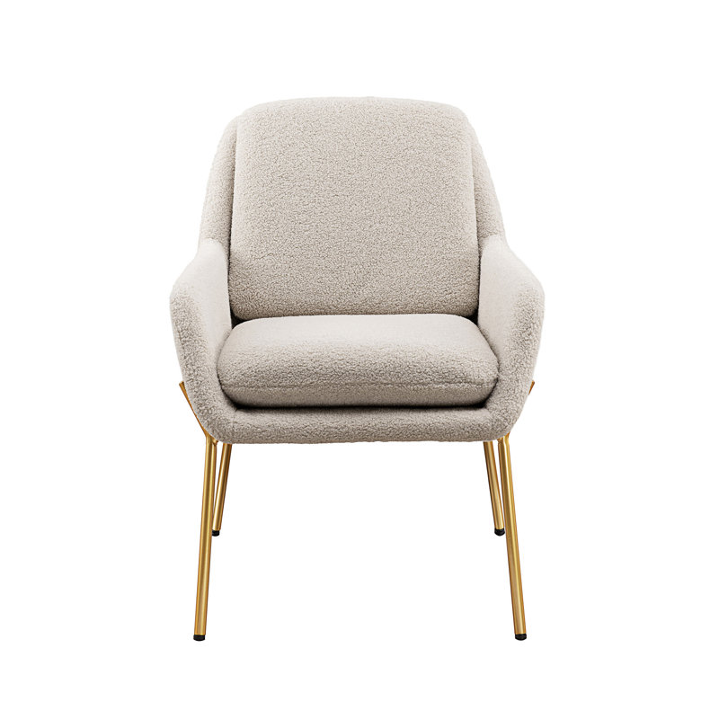 Everly Quinn Contemporary Upholstered Boucle Minimalist Accent Chair Cream Gold Wayfair